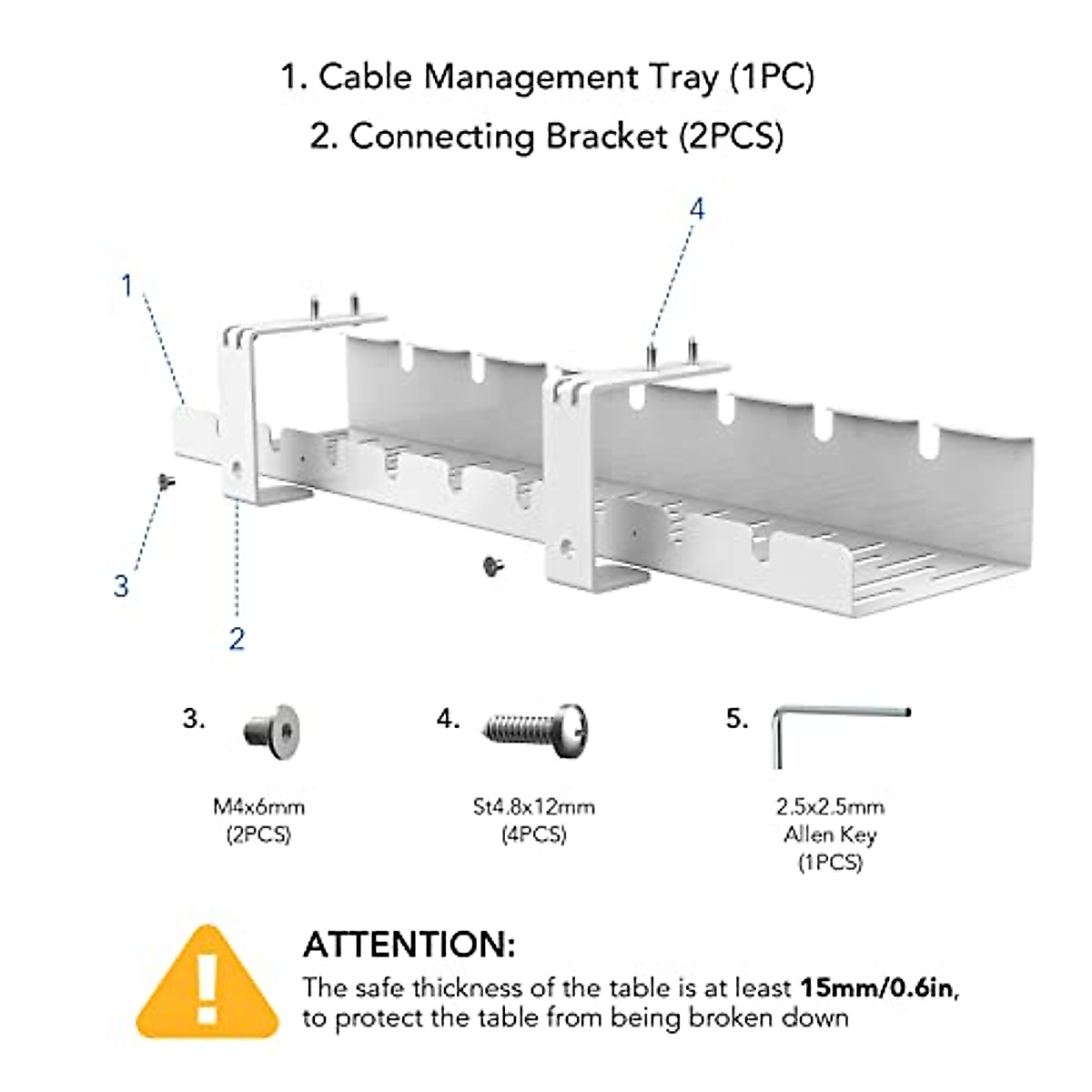 FLEXISPOT Under Desk Cable Management Tray, Metal Raceway Wires Cable ...