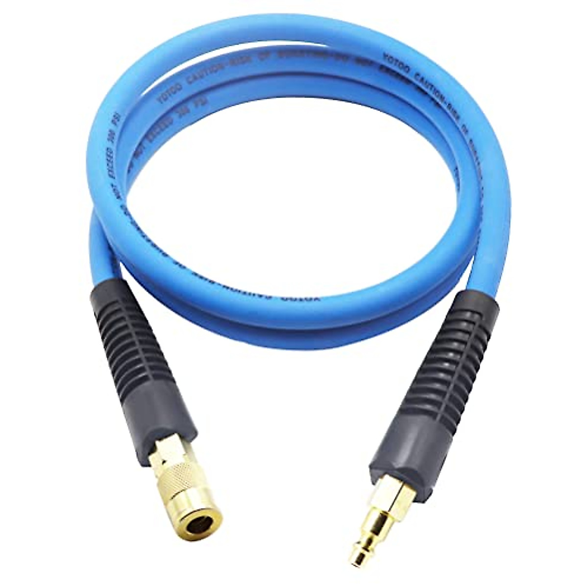 YOTOO Hybrid Lead in Air Hose 3/8-Inch by 6-Feet 300 PSI Heavy Duty, Lightweight, Kink Resistant, All-Weather Flexibility with Bend Restrictors, 1/4-Inch Industrial Quick Coupler and Plug, Blue