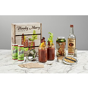 Bloody Mary Cocktail Kit: 16 oz Beer Can Drinking Glass Set | Zing Zang Bloody Mary Mix | Rokz Salt Tin | Infusion Jar | Bar Spoon | Jigger | Garnish Picks | Recipe Cards