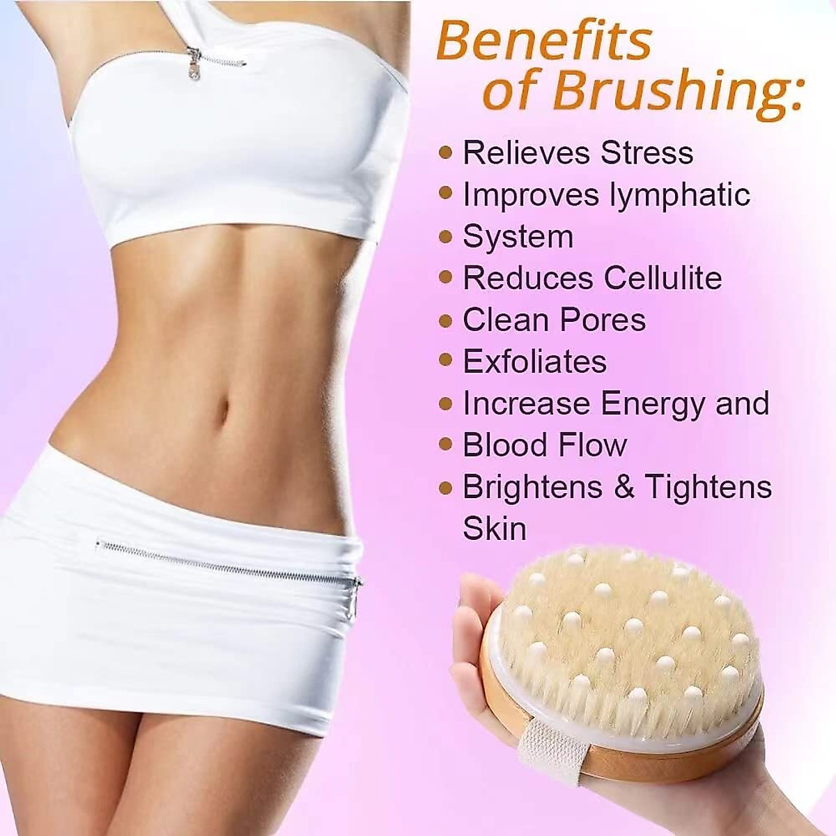 Daailoktau Natural Bristle Dry Body Brush Exfoliating Body Scrubber with Massage Nodules for Dry Skin, Cellulite and Lymphatic Drainage