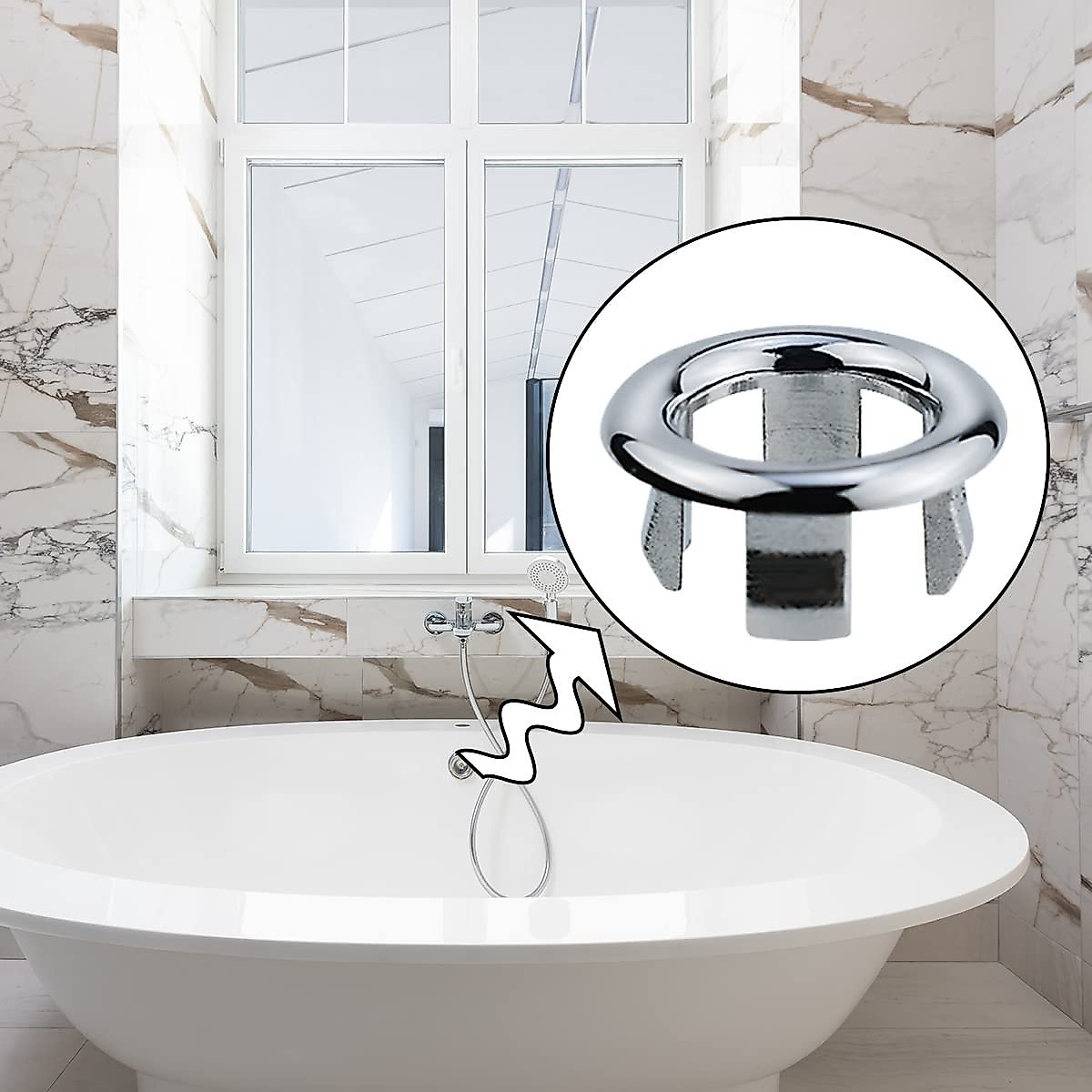 6 Pcs Electroplating Sink Overflow Ring Round Basin Cover Sink Basin Trim Vanity Sink Overflow Cap for Bathroom Kitchen Small Sink Insert (Silver)