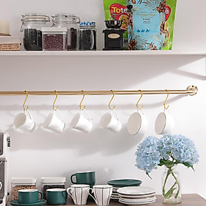 Airesly 6 Pack S Hooks Heavy Duty Brass & Copper Gold S Hooks - Gold Coat Hangers for Clothes, Brass Hooks for Towels, Kitchen Pots & Pans, Coffee Cups, Bird Feeders & Plants（Brass Gold）