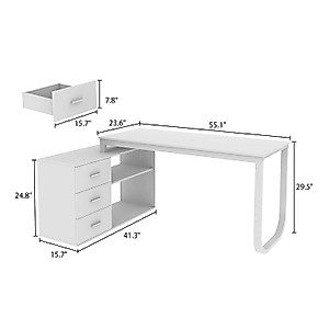 FUFU&GAGA Large 55.1" L-Shaped Office Desk with 41.3" File Cabinet, Corner Computer Desk with 3 Drawers & 2 Shelves, Workstation Executive Desk with Storage Shelf for Home Office - Grey