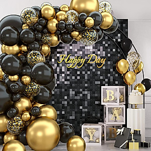 144pcs Black and Gold Balloons Arch Kit, Black Gold Confetti Balloons for Birthday Graduation Retirement anniversary Party Decorations Balloon Garland Kit for New Years Eve Decor