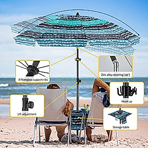 BondFree Beach Umbrellas for Sand Heavy Duty Wind, Portable Sun Shade Umbrella,7FT/8.5FT Sun Umbrella Beach, UPF 50+ PU Coating Beach Umbrella with Carry Bag