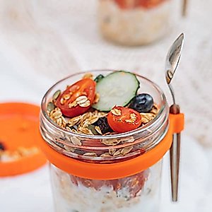 SMARCH Overnight Oats Jars with Lid and Spoon Set of 2, 16 oz Large Capacity Airtight Oatmeal Container with Measurement Marks, Mason Jars with Lid for Cereal On The Go Container (Emerald Green)