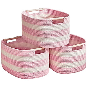 R RUNKA 3 Pack Storage Basket for Cabinet and Toy Organization - 13"x9.8"x8.7" Pink Baskets for Girls - Baby Toy Bin - Toy Storage Organizer - Ideal for Empty Gift Baskets to Fill -White & Pink