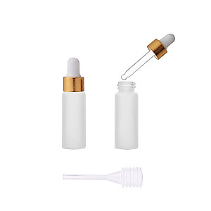 Enslz 15pcs 5ml Mini Empty Frosted Essential Oil Glass Dropper bottle Reusable Bottles Vial Nasal Oil dropper refillable bottle with Metal Screw Mouth lid&rubber Bulb (5ml, Gold)