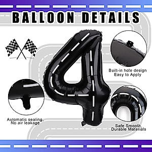 Race Car Balloon Number, 40 Inches Large Black Racetrack Number Balloon Race Car Birthday Balloons Race Car Theme Party Decorations for Boys' Birthday Party Baby Shower(4)