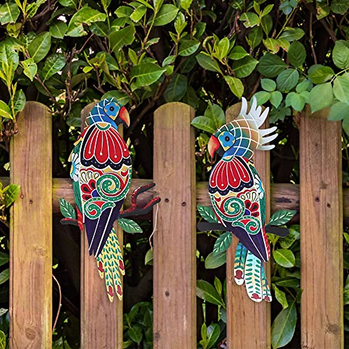 dreamskip Outdoor Wall Decor, 2 Pcak Parrot Decor, Outdoor Metal Wall Art, Mexican Birds Wall Sculpture, For Outside, Yard, Fence, Garden, Patio