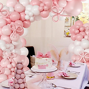 Coquette Birthday Decorations 145 Pcs Coquette Bow Pink and White Balloon Arch Kit Include Bow Balloon Light Pink White Bow Balloons for Pink Bow Birthday Party Decorations