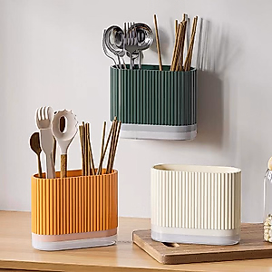 LEOMOTO Utensil Holder for Kitchen Counter, Light Orange Wall Mounted Cooking Utensil Organizer with for Kitchen Counter,bathrooms,Farmhouse