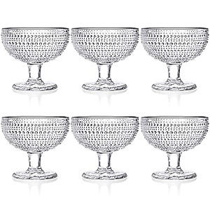 ZOOFOX 6 Pack Glass Ice Cream Bowl Set, 12 oz Footed Fruit Parfait Cups, Embossed Design Glass Dessert Bowls for Sundae, Ice Cream, Smoothie, Fruit, Salad, Yogurt, Cocktail, Snack