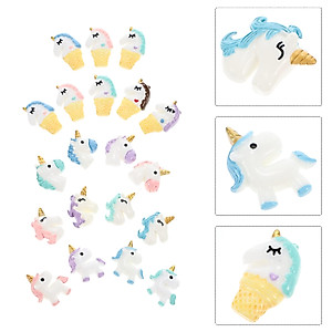 Amosfun 20Pcs Unicorn Accessories Girls Unicorns Slice Charms Birthday Cartoon Unicorn Charm Gift case Charms Cute Black Decor Scrapbooking fltaback Miniature Kits Button Resin Child Flat