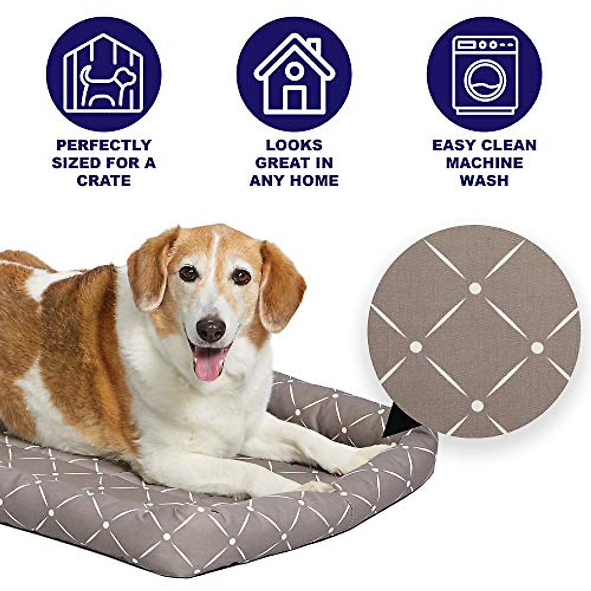 MidWest Homes for Pets 40236-MRD Quiet Time Couture Ashton Bolster Pet Bed, Intermediate Dog/36, Mushroom, Mushroom & White Diamond Pattern, 36-Inch