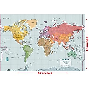 Extra-large World Wall Map - Laminated - 67'' x 45''