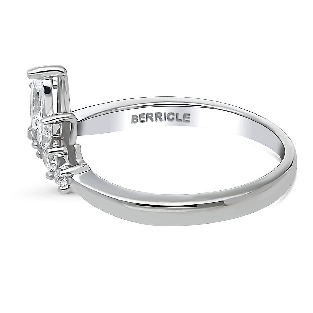 BERRICLE Sterling Silver Flower Wedding Rings Cubic Zirconia CZ 7-Stone Curved Band for Women, Rhodium Plated Size 10