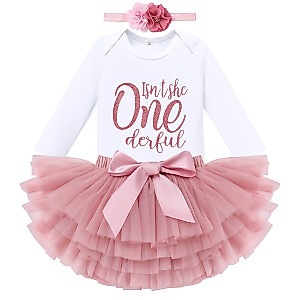 Boho Rainbow First Birthday Outfit Girl Baby Fall Winter 1st Birthday Dress Toddler Long Sleeve Romper Tutu Skirt with Diaper Covers Photoshoot Bohemian Themed Party Supplies Dusty Pink Onederful 1T