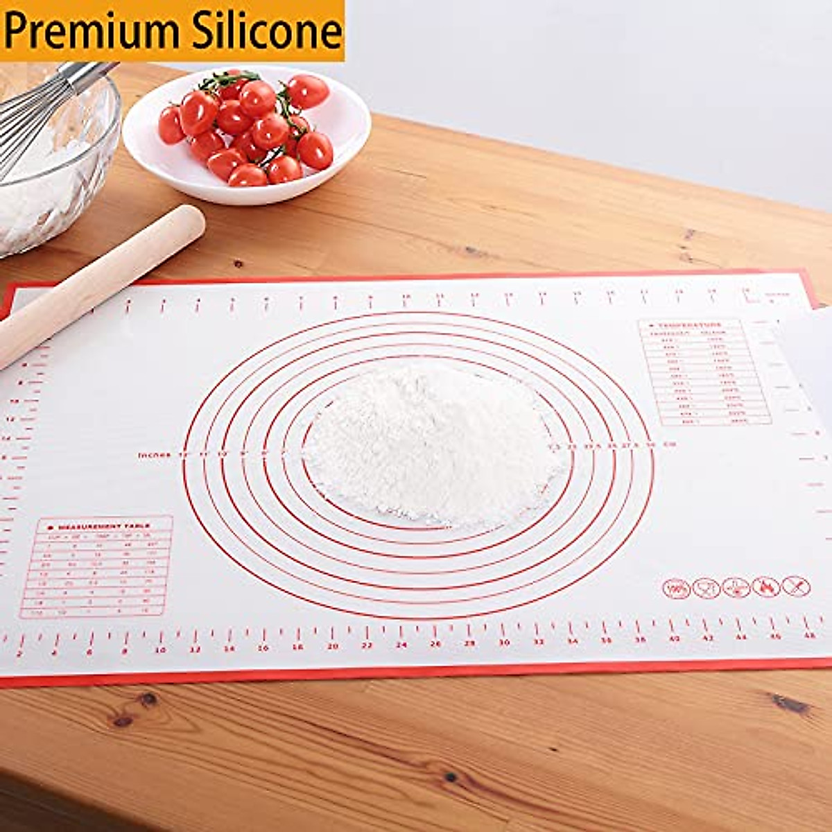 Silicone Pastry Mat Extra Thick Non Stick Baking Mat, Fondant Mat,Counter Mat,Dough Rolling Mat, Oven Liner, Pie Crust Mat (16''(W)*20''(L), Red)