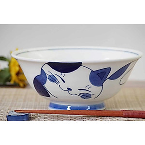 Japanese Cute Cat Design 7.48 Inches Soup Ramen Noodle or Serving Bowl Mike from Japan