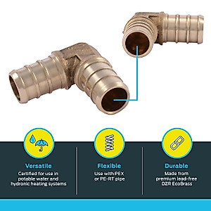 SharkBite 1/2 Inch Crimp 90 Degree Elbow, Pack of 10, Brass Plumbing Fitting, PEX Pipe, PE-RT, UC248LFA10.