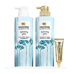 Pantene Nutrient Blends Hydrating Glow With Baobab Essence Sulfate-Free 14.8 oz Shampoo, 13.5 oz Conditioner, Intense Rescue Shot Treatment 0.5 oz for Dry Hair