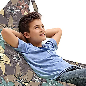 Ambesonne Flowers Lounger Chair Bag, Floral Theme Various Blossoms in Autumn Colors Vintage Style, High Capacity Storage with Handle Container, Lounger Size, Pale Teal Beige