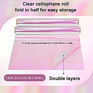 Iridescent Cellophane Wrap Roll Paper 31.5 Inch Wide Rainbow Wrapping Film for DIY Wrapping Birthday Holiday Halloween Christmas Gift Decoration Supplies
