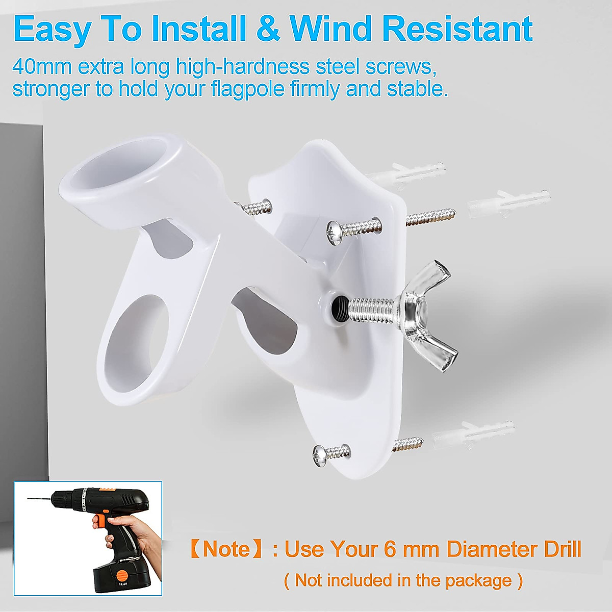 Flag Pole Holder Brackets, BONWIN 1" Flag Pole Mounting Bracket with Hardwares for House Wall Mount, 1" Inner Diameter, Two Positions & Aluminium Alloy, Rust Free Coated (White - 1 Pack)