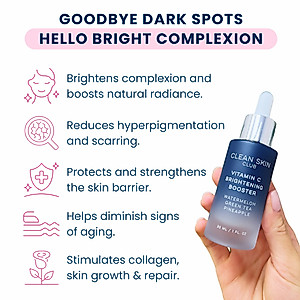 Clean Skin Club Vitamin C Serum & Brightening Booster, Vitamins A, E, D & K, Anti Aging Collagen Clear Facial Care, Glow, Acne, Scars, Sun Damage, Wrinkles, Age, Dark Spot Corrector Recipe