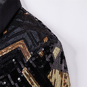 Men's Stylish Shiny Sequins Suit Jacket One Button Sequin Dress Tuxedo for Dance Party Banquet Prom Blazer (Golden,3X-Large)