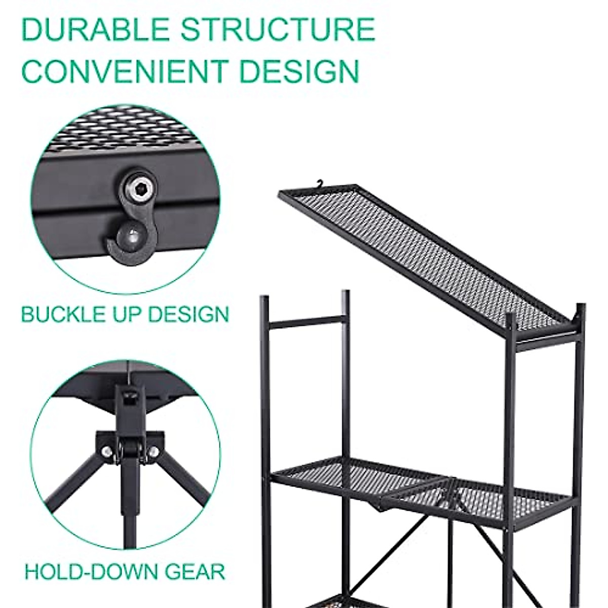 RokiaTek 3-Shelf Foldable Storage Shelves with Wheels, Large Capacity Metal Standing Shelving Unit, No Assembly Heavy Duty Organizer Rack for Kitchen, Garage, Basement, Pantry, Matte Black