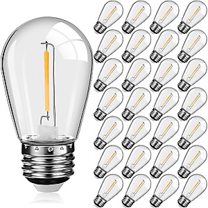 60 Pack LED Replacement Light Bulbs S14 Shatterproof Waterproof String Light Replacement Bulbs 1W Outdoor LED Bulbs Vintage Patio Bulbs, E26 110v Regular Base (Warm White)