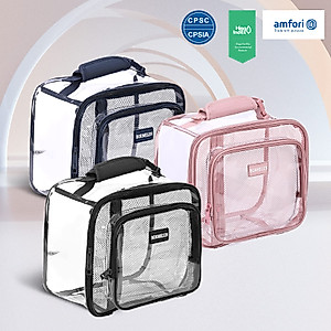 BORMELUN ® Large Pink Clear Lunch Bags for Girls,See Through Plastic Lunch Box，Tote Handle for Women,Office,School Picnic(11x9x6 inches)