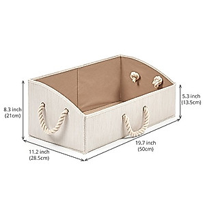 EZOWare Set of 6 Large Storage Bins Foldable Fabric Organizer Boxes with Cotton Rope Handle, Collapsible Basket for Closet, Baby Toys, Diaper - Beige