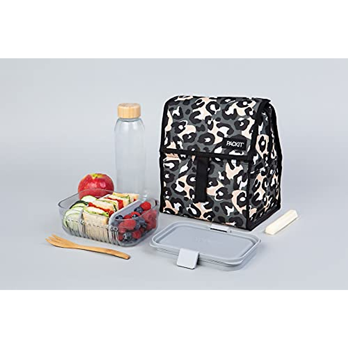 PackIt Freezable Lunch Bag, Wild Leopard Gray, Built with EcoFreeze Technology, Foldable, Reusable, Zip and Velcro Closure with Buckle Handle, Perfect for Lunches