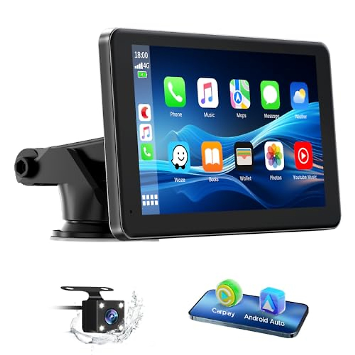 LAMTTO 7" HD Wireless Car Stereo with Apple Carplay & Backup Camera, Portable Touchscreen Android Auto Adapter with GPS Navigation System,Multimedia Player Video Receivers with Bluetooth,Airplay