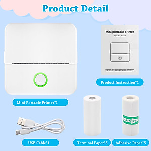 Thermal Mini Printer - Mini Printer Sticker Maker, Portable Bluetooth Small Pocket Phone Printer, Inkless Sticker Maker Machine for Notes, Photo, Journal, Kids Gift, Compatible with Android&iOS