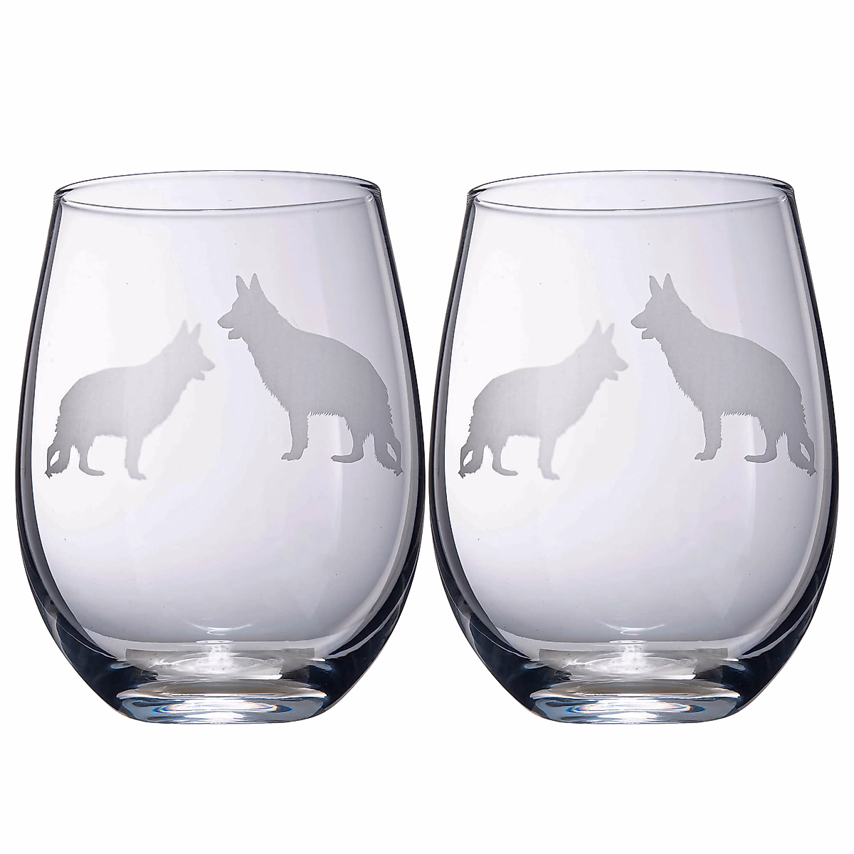 The Wine Savant Set of 2 Dog Stemless German Shepherd Wine Glasses Puppy & Doggy Lover for Him and Her Dogs Silhouette - Glass Gifts Etched Tumblers for Anniversary, Wedding, Home Bar Gifts