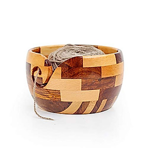 Nagina International Mixed Premium Yarn Storage Bowl For Yarn Balls & Skeins | Crochet & Knitting Bowls Made Out OF Turmeric & Rosewood | Knitter's Gift & Notions (Large)