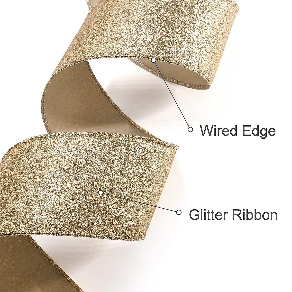 Traico Gold Glitter Wired Ribbon - 1.5 Inch x 10 Yards (30 Ft) x 1 Roll for Christmas Home Decor Gift Wrapping Bow Making Wreath DIY Crafts Wedding