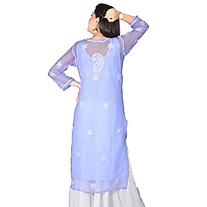 Chandrakala Hand Embroidered Chikankari Kurti for Women Faux Georgettte Semi Transparent Indian Ethnic Tunic Dress,X-Large (K161PUR4) Purple