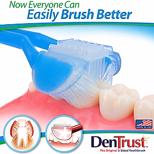 DenTrust | Triple Clean 3-Sided Toothbrush | Made in USA | Extra Gentle Soft Heads | Tongue Cleaner for Fresh Breath | Child Autism Special Needs