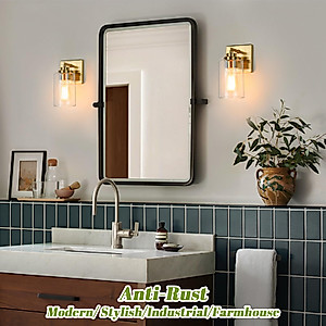 Wall Sconces, Gold Bathroom Light Fixtures, Modern Vanity Lights, Sconces Wall Lighting with Clear Glass, Sconces Wall Decor Set of 2, Wall Light Fixture for Mirror, Living Room, Bedroom, Hallway, E26