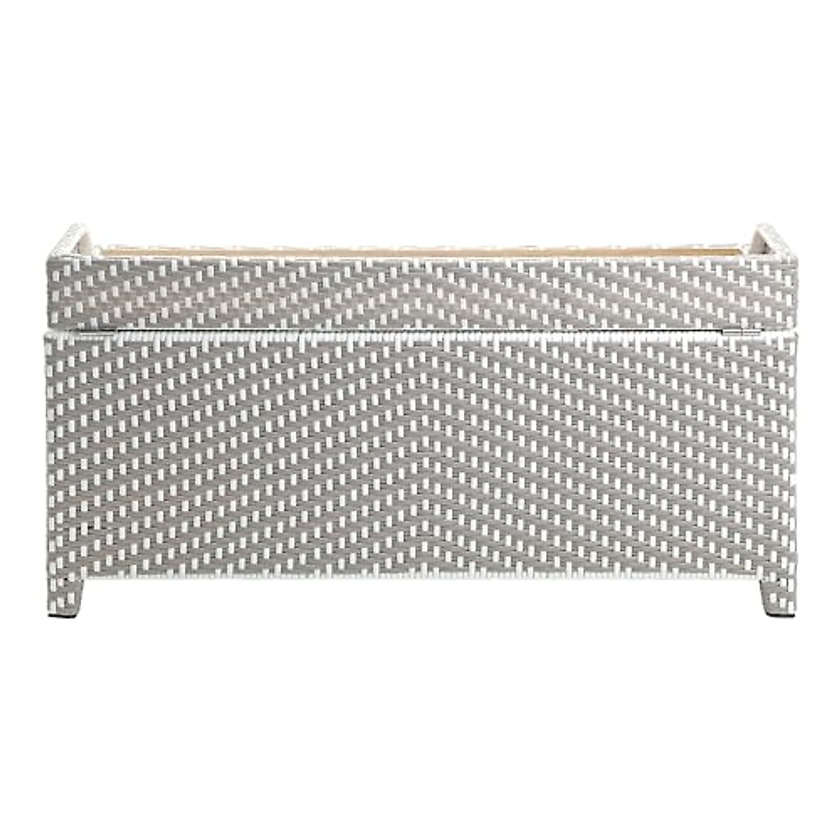 Greemotion Azur Beach Aluminum and All-Weather Wicker 41 in. Wide Storage Bench for Garden, Backyard, Patio, Pool Area, Porch, Gray and White