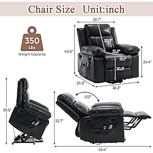 Antetek PU Leather Electric Power Lift Recliner Massage Chair with Heat & Massage for Elderly, Modern Upholstered Reclining Sofa Chair for Living Room Reading Bedroom Home Theater Seating(Black)