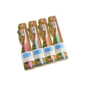 ECOFAM Earth Friendly Compostable Adult Manual Toothbrushes - Silver Infused Soft Bristle Toothbrush (4 Pack) (8 Pack Multi Color)