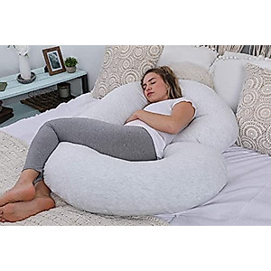 Pharmedoc Pregnancy Pillows, C-Shape Full Body Pillow – Jersey Cover Light Grey – Pregnancy Pillows for Sleeping – Body Pillows for Adults, Maternity Pillow and Pregnancy Must Haves