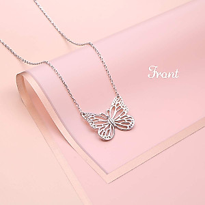 YinShan 925 Sterling Silver Simple Butterfly Necklace for Women Hollow Pendant Jewelry Good Luck Gift for Her