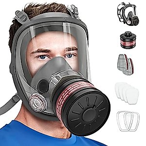 MYGCCA Full Face Respirator - Gas Respirator with 40mm Gas Filter Canister and Organic Vapor 6001 Filter for Industrial Gas, Chemical Handling, Polishing, Welding, Spraying Painting Fumes, Survival